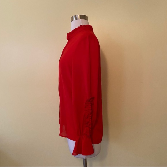 Zara | Tops | Zara Red Ruffle Sleeve Collar Blouse Sz Xs Nwt | Poshmark